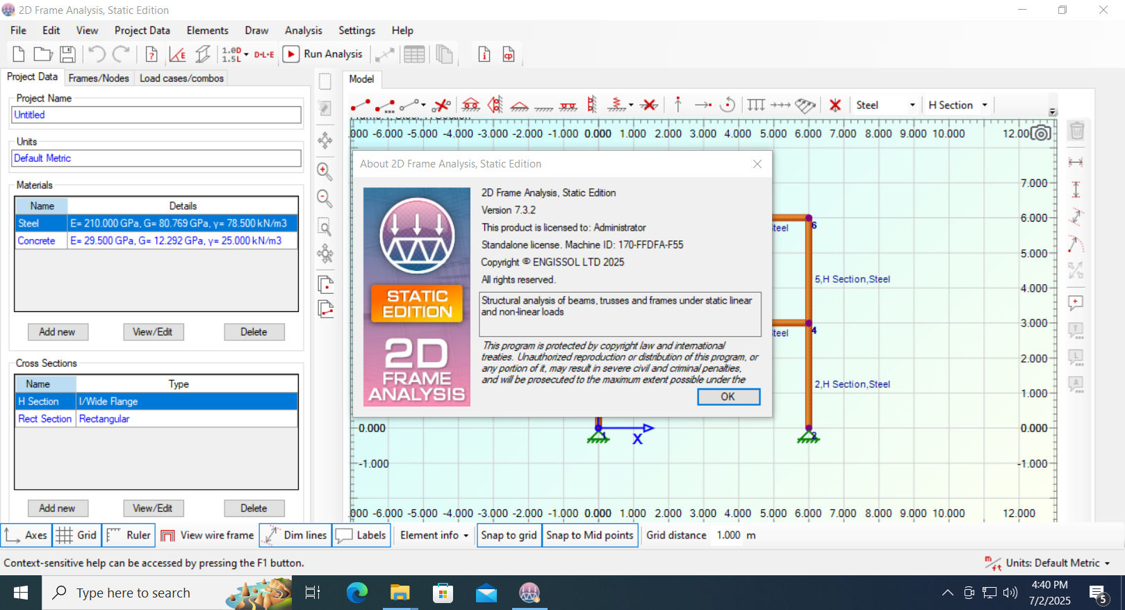 Download Engissol 2D Frame Analysis Static Edition 7.3.2 full